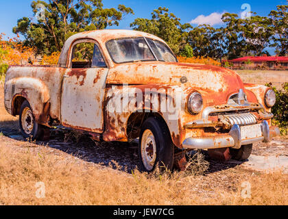Old rusted ute parked along the highway in Clare Valley, South ...
