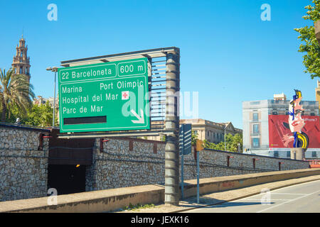 Tourist street signs in Barcelona, Catalonia, Spain, ES Stock Photo ...
