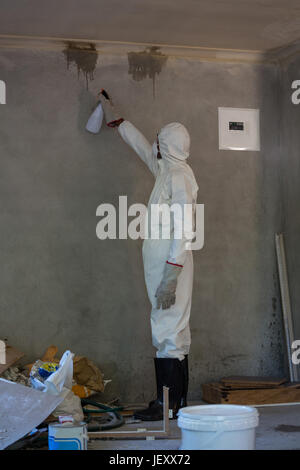 Man doing pest control on a wall Stock Photo - Alamy