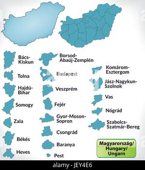 Map of Budapest in Hungary in blue style. Contains layered vector with ...