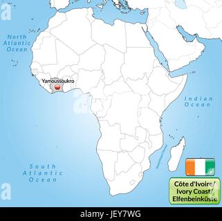 Ivory Coast map with borders, cities, capital and administrative ...