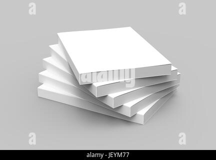 five stacking blank closed books placed in helical shape, isolated gray ...