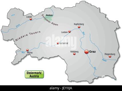 card, outline, styria, borders, canton, cantons, atlas, map of the ...