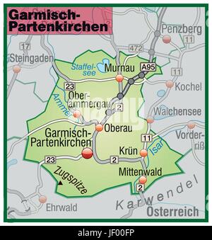 map of garmisch-partenkirchen with transport network in pastel orange ...