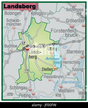 map of landsberg with transport network in pastel green Stock Vector ...