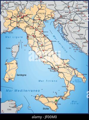 map of italy with transport network in pastel orange Stock Vector Image ...