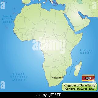 Swaziland map with borders, cities, capital and administrative ...