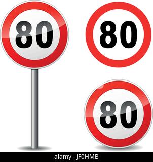 Speed limit sign number eighty. Round Red Road Sign: Speed limit 80 ...