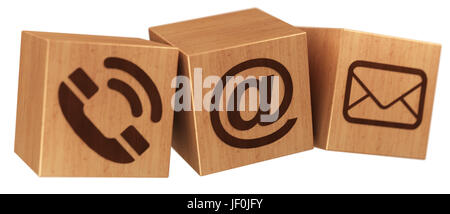 Digital wooden cube contact icon 3D rendering on white background Stock ...