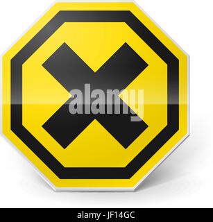 Black cross warning label Irritant on a plastic bottle of bleach Stock ...