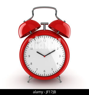 Red retro alarm clock with reflection on a white background Stock Photo ...