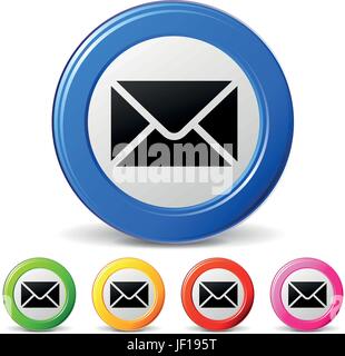 Email red, blue, green and pink vector icon set. Web icons. Flat design ...