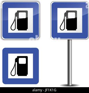 Petrol pump station sign. Blue background. Signs and symbols Stock ...