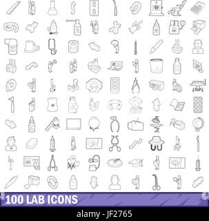 100 laboratory icons set. Outline illustration of 100 laboratory icons ...