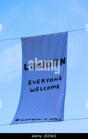 London everyone welcome & London is open banner across the street ...