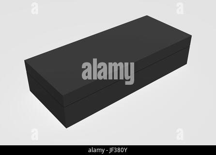 3d rendering left tilt black blank open box with lid, isolated light ...
