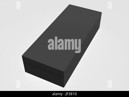 3d rendering left tilt black blank slightly open box with floating lid ...