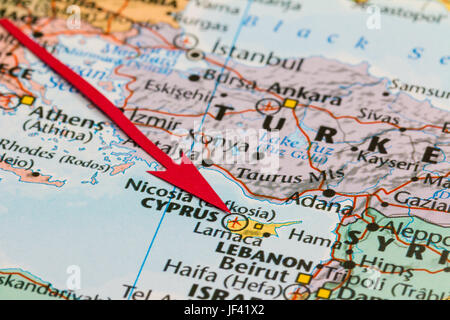 Cyprus on atlas world map Stock Photo - Alamy