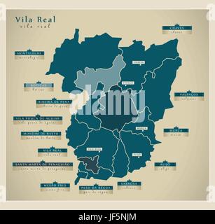 Map of Vila Real, Portugal map, region of Portugal, showing its states ...