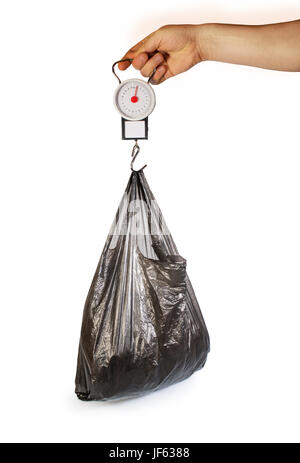 Weigh scales and bag white isolated Stock Photo - Alamy