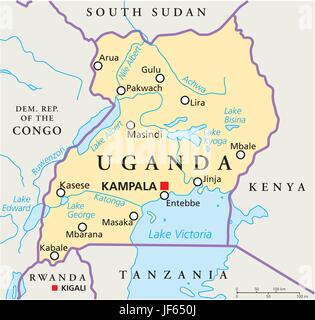 Lake Kyoga (Africa, Republic of Uganda) map vector illustration ...