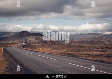 Endless Highway through Icelandic landscape. Filtered shot Stock Photo ...