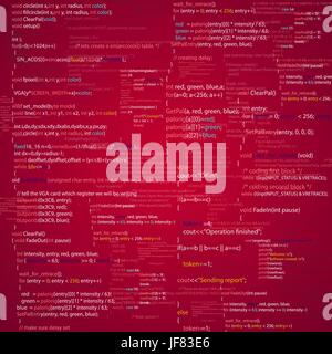 Computer glitch, program bug or error background with code lines and screen pixels noise ...