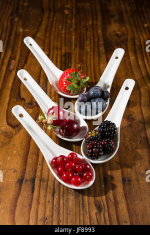 Red wild cherry berries on a tree surrounded by green leaves. High ...