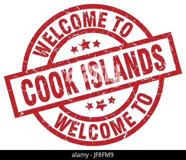 Cook Islands stamp. Travel red rubber stamp with the map of the island ...
