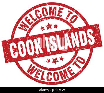 Cook Islands stamp. Travel red rubber stamp with the map of the island ...