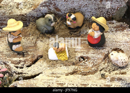 Mexican Nativity scene with holy family in clothes in South American ...