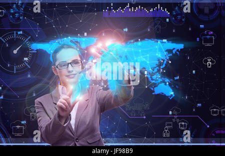 The woman in social data management concept Stock Photo - Alamy