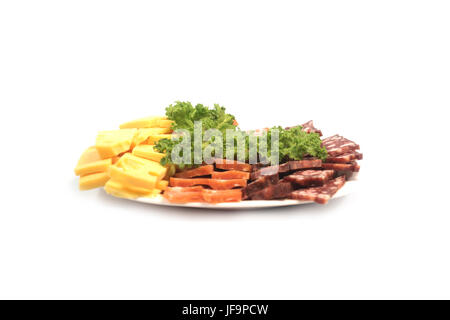 Sausage, greens, tomato on plate Stock Photo - Alamy