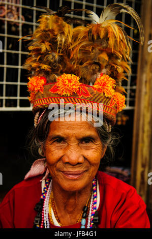 Senior Ifugao woman in traditional costume. Banaue Rice Terraces in the ...