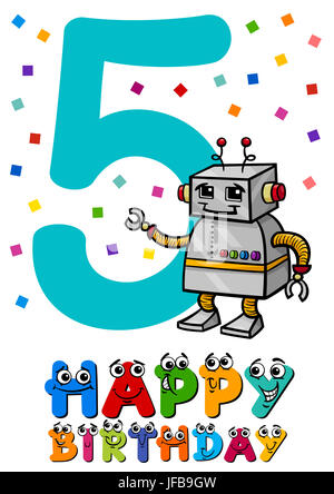 fifth birthday cartoon greeting card design Stock Photo - Alamy