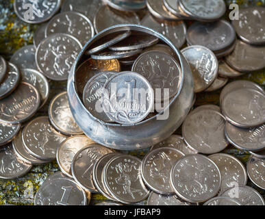 silver coins on russian money isolated on white Stock Photo - Alamy