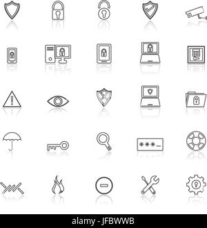 Warning sign line icons with reflect on white background, stock vector ...