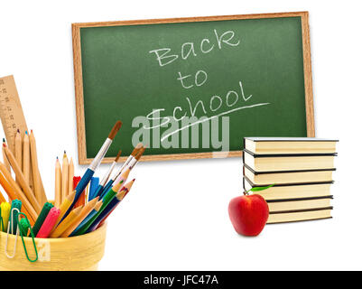 Back to school theme with a red apple Stock Photo - Alamy