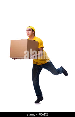 Rushing delivery isolated on white Stock Photo - Alamy