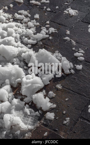 Sidewalk spring snow melt water reflection of trees and blue sky Stock ...