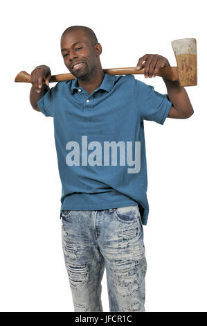 Lumberjack axe. Man with logging axe. Hardworking brutal man ...