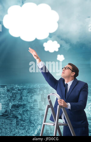 The businessman reaching out to callout message Stock Photo - Alamy