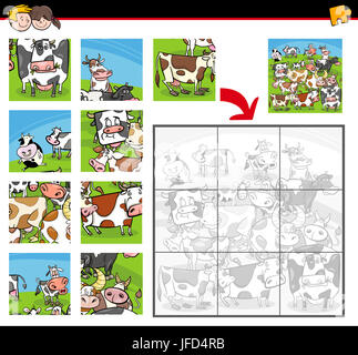 cartoon cow jigsaw puzzle game Stock Photo - Alamy