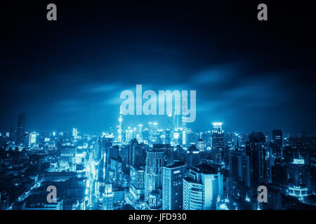 shanghai at night with blue tone Stock Photo - Alamy