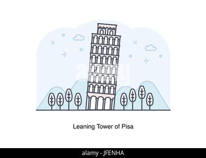 Pisa, Italy Vector Line Icon with Red Ribbon Isolated on White. Pisa ...