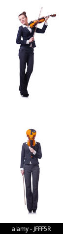 Woman fiddler isolated on white background Stock Photo - Alamy