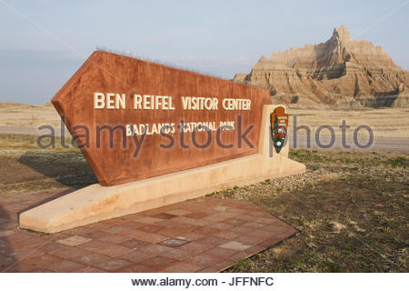 Entrance sign for Badlands National Park, South Dakota, USA Stock Photo ...