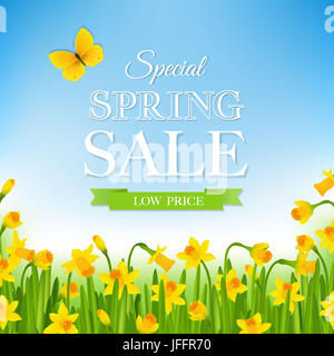 Spring Sale Background Poster Natural Flowers Template. Illustration ...