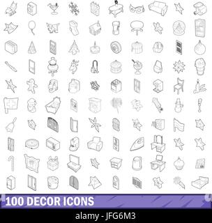 100 decoration icons set. Outline illustration of 100 decoration icons ...
