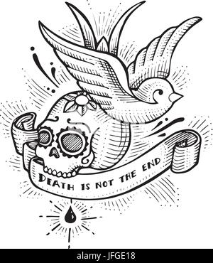 Illustration with bird skull. Hand drawn. Vector Stock Vector Image ...